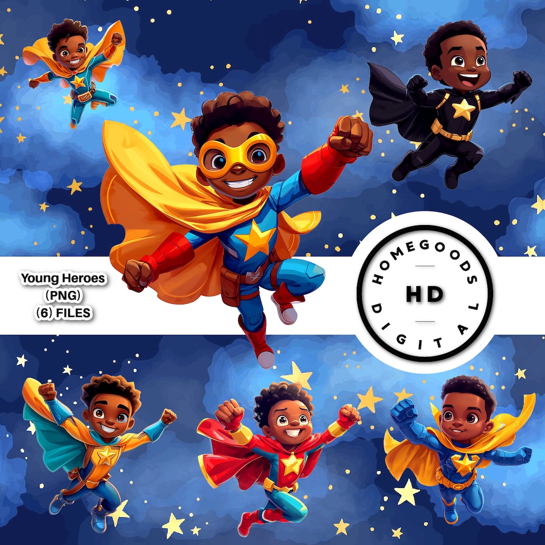 Black Boy Superhero Clipart: Afro Hair PNG Bundle (commercial Use) - Etsy