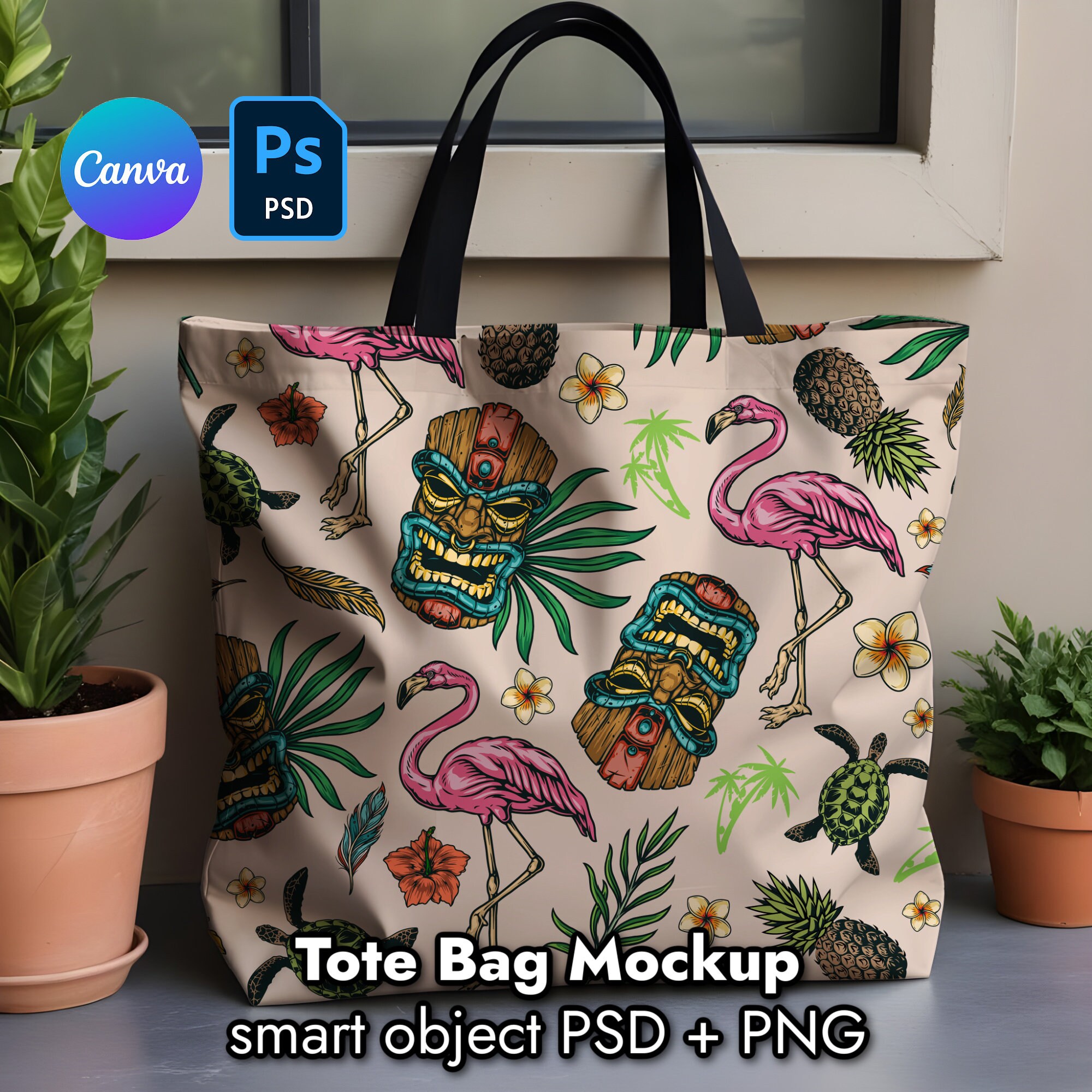All Over Print Tote Bag Mockup, Beach Scene Bag Mockup, Tote Bag ...