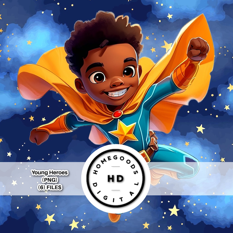 Black Boy Superhero Clipart: Afro Hair PNG Bundle (commercial Use) - Etsy