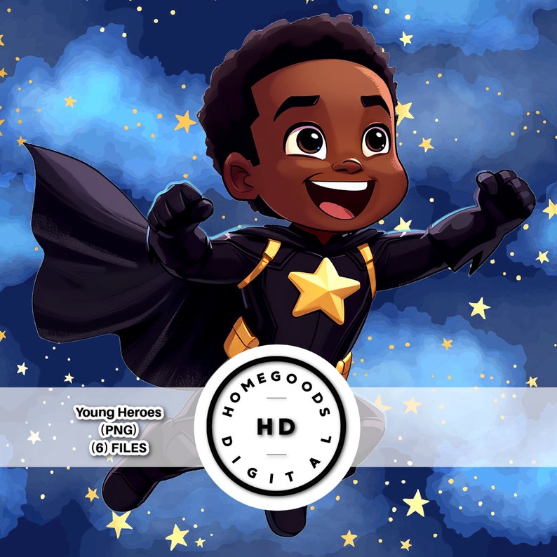 Black Boy Superhero Clipart: Afro Hair PNG Bundle (commercial Use) - Etsy