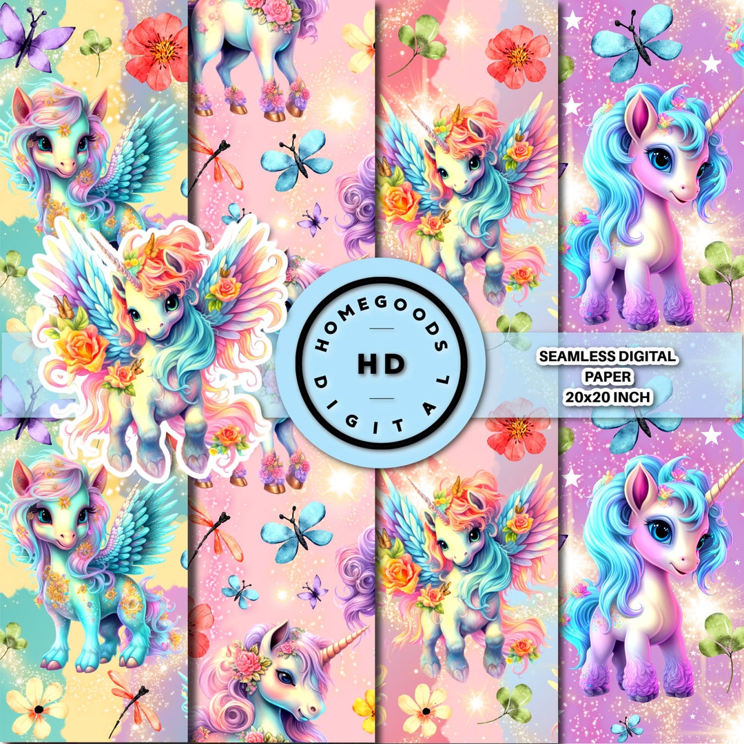 4 Unicorn Seamless Pattern, Unicorn Seamless Digital Paper, Unicorn ...