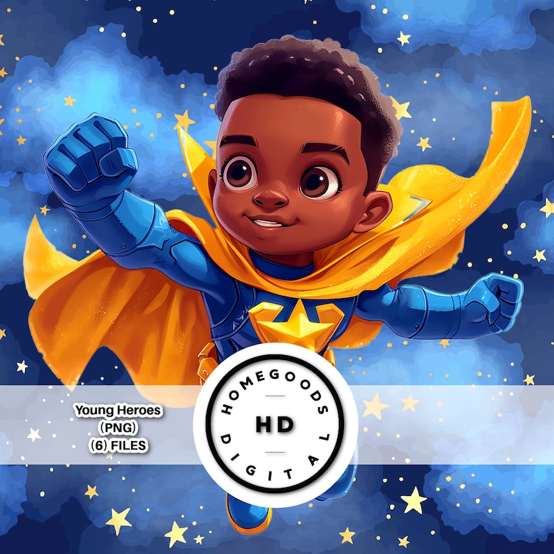 Black Boy Superhero Clipart: Afro Hair PNG Bundle (commercial Use) - Etsy