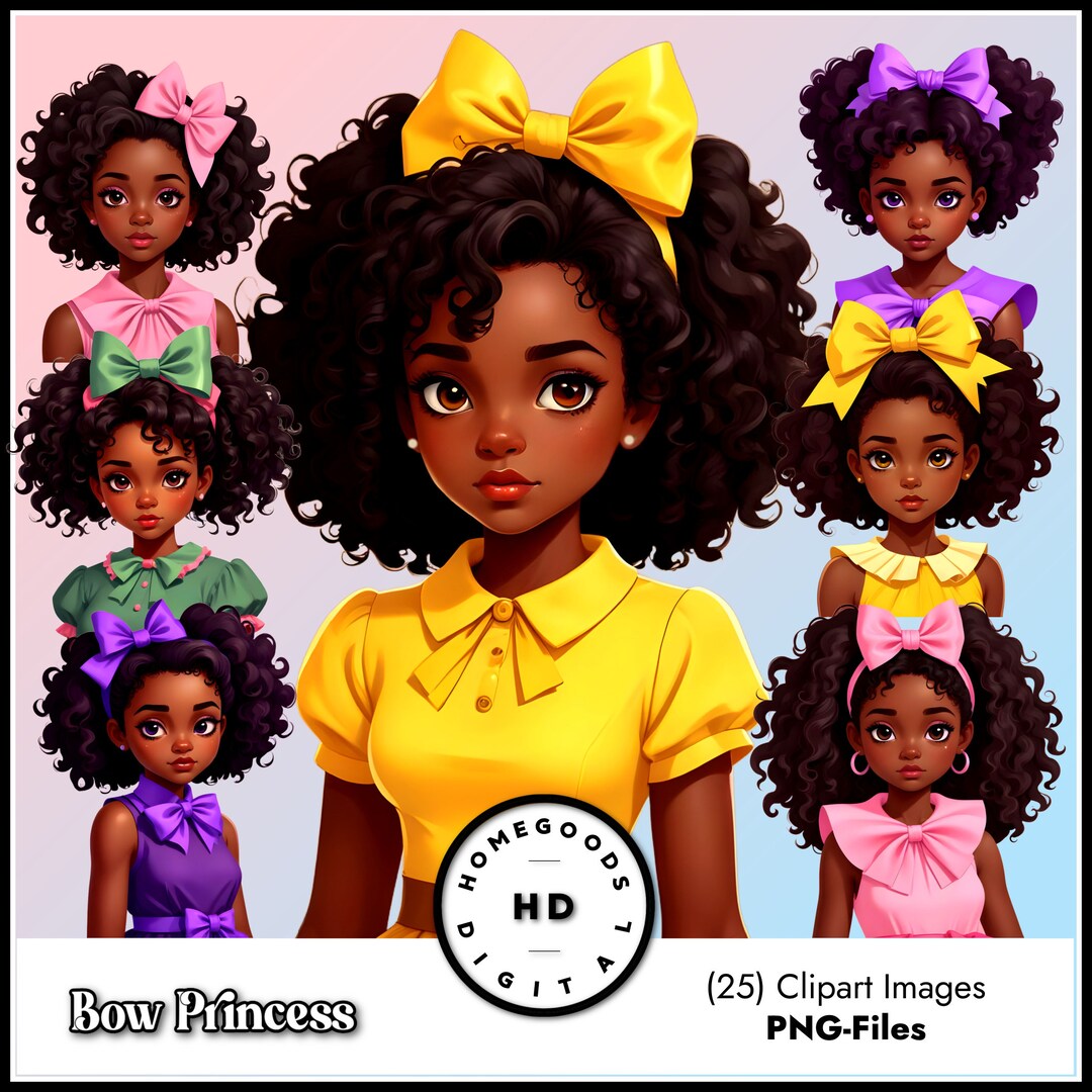 25 Cute Little Black Girl Clipart Bundle PNG Afro Instant Digital ...