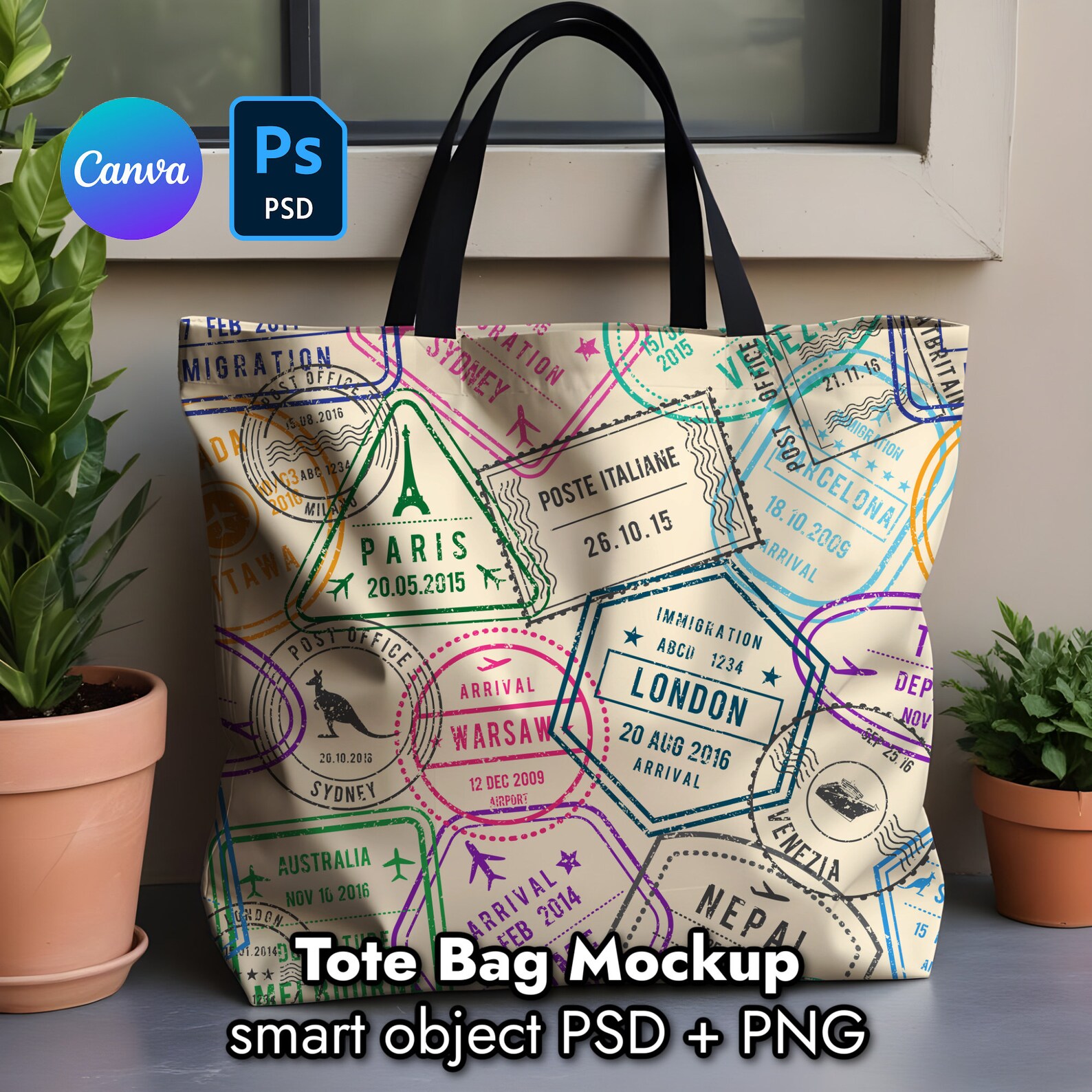 All Over Print Tote Bag Mockup, Beach Scene Bag Mockup, Tote Bag ...