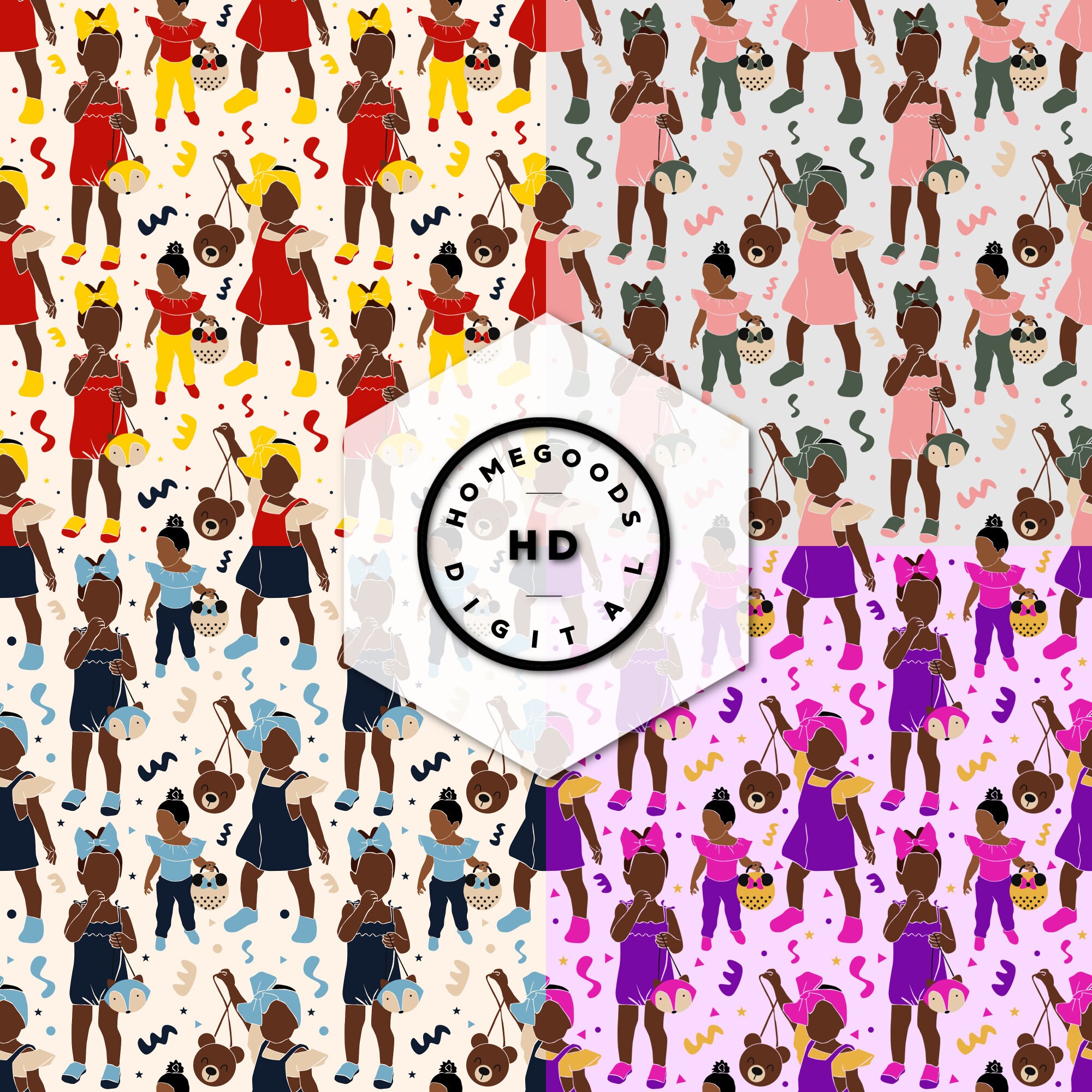 4-african American Seamless Patterns, Infant Babies, Black Girl Digital ...