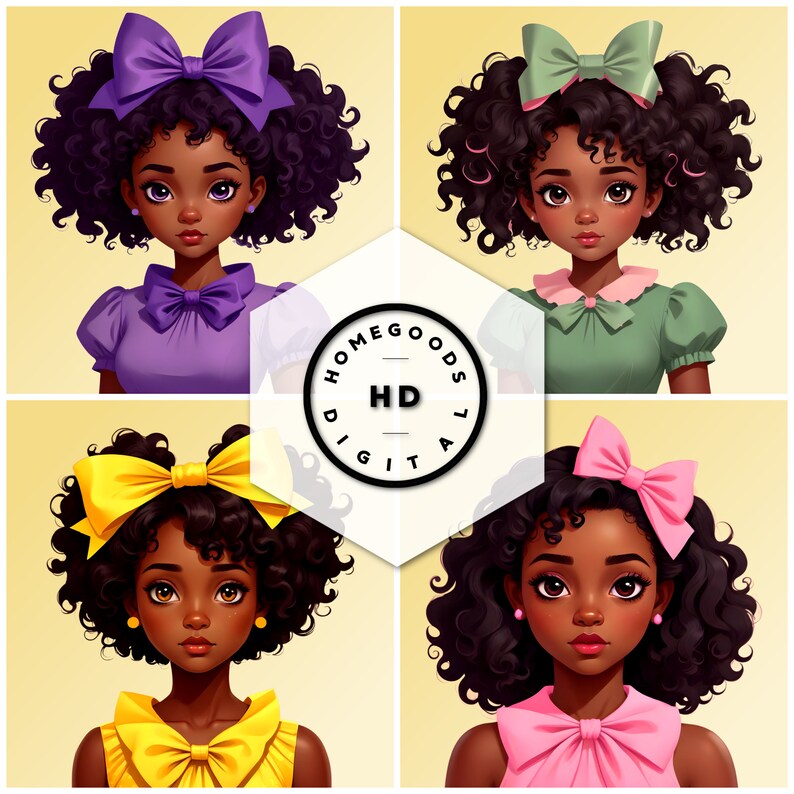 25 Cute Little Black Girl Clipart Bundle PNG Afro Instant Digital ...