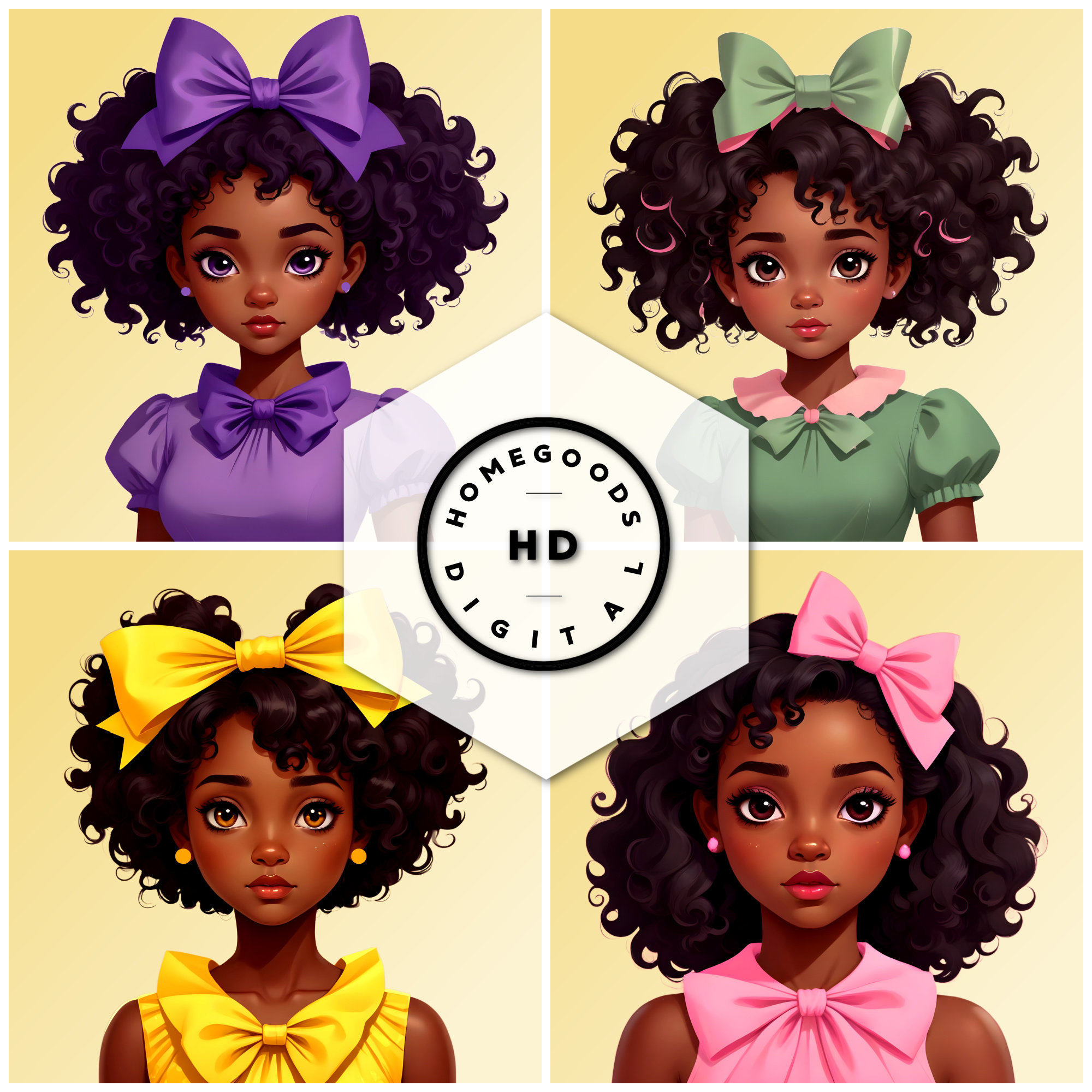 25 Cute Little Black Girl Clipart Bundle PNG Afro Instant Digital ...