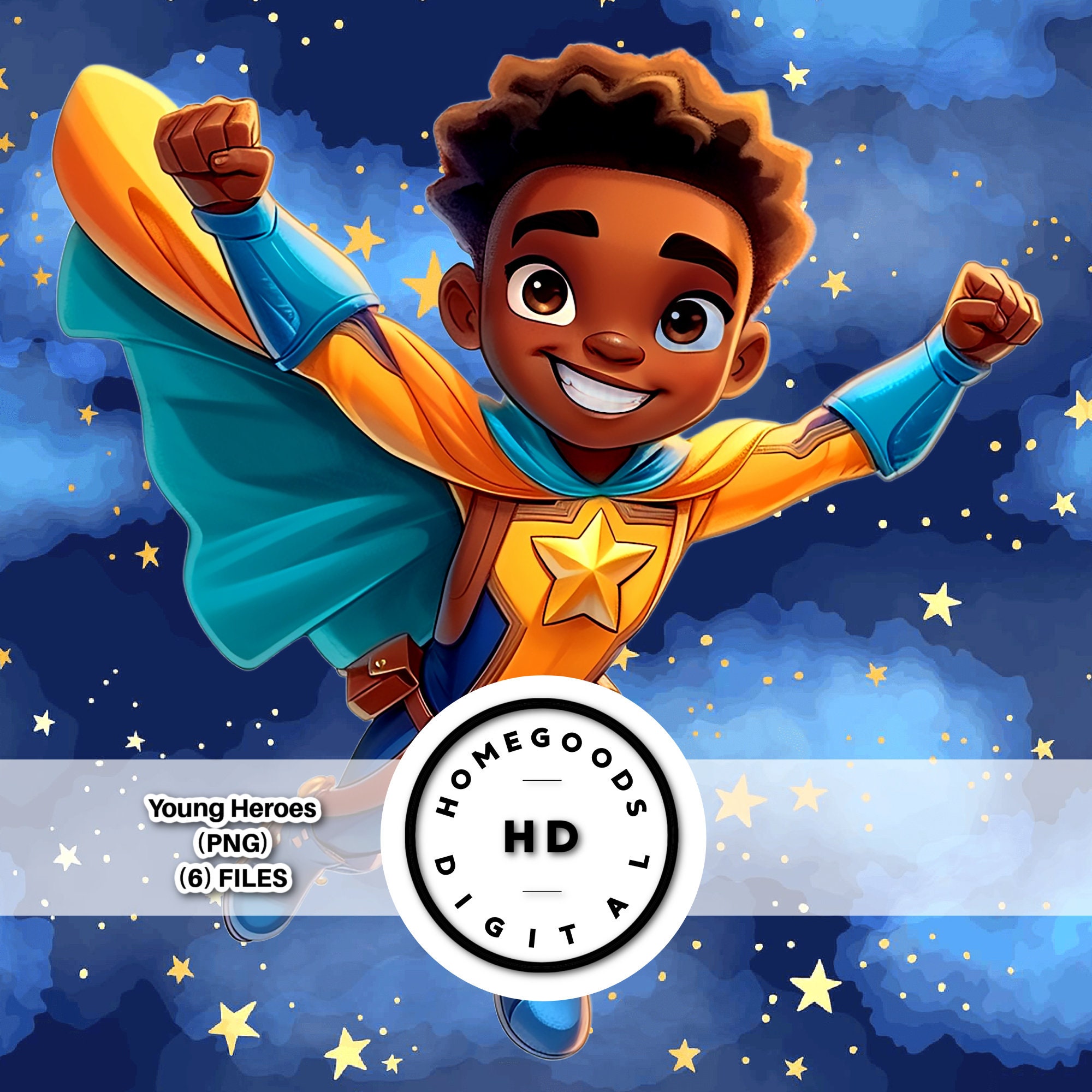 Black Boy Superhero Clipart: Afro Hair PNG Bundle (commercial Use) - Etsy