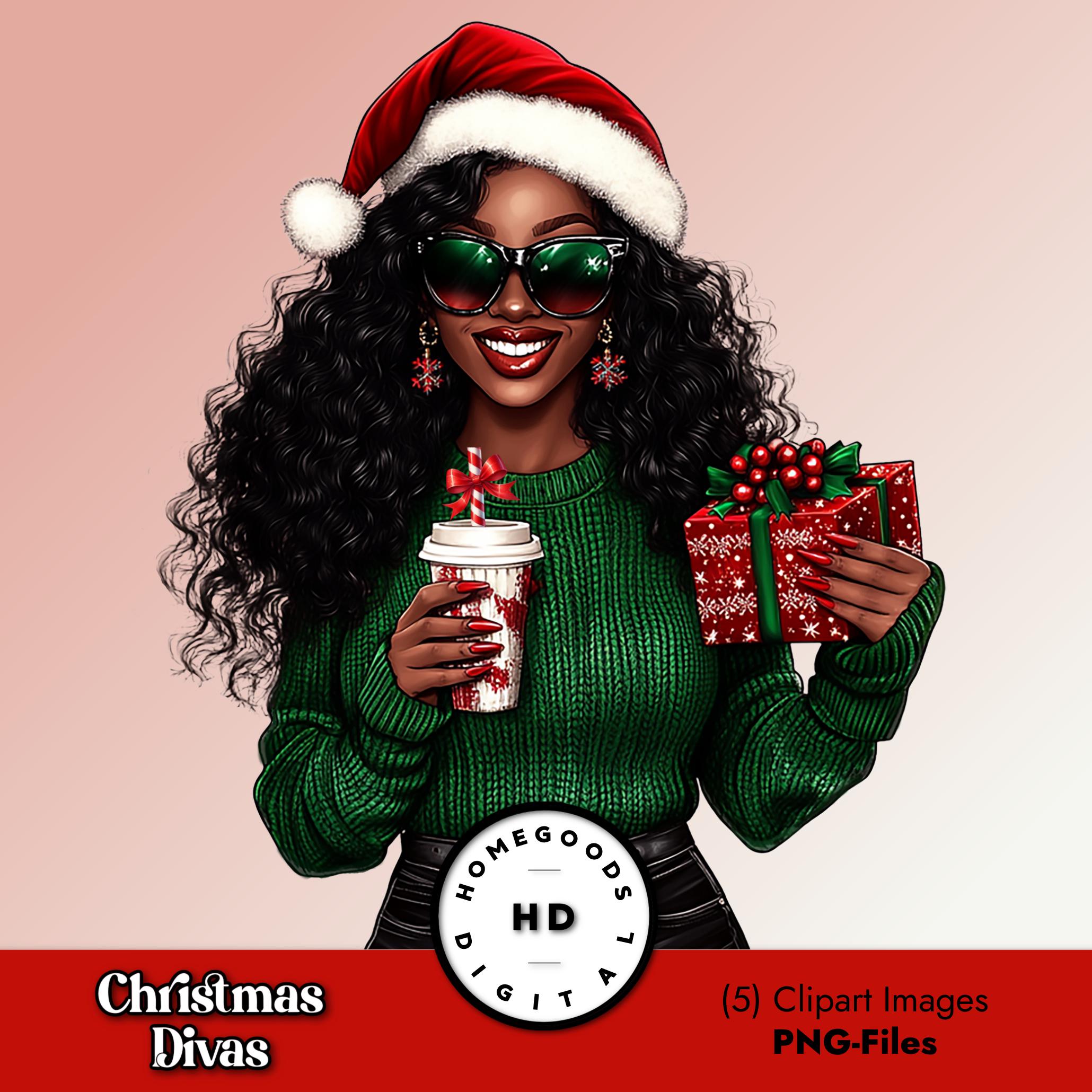 Black Woman Christmas Clipart: Diva PNG Set of 8 (digital Download) - Etsy