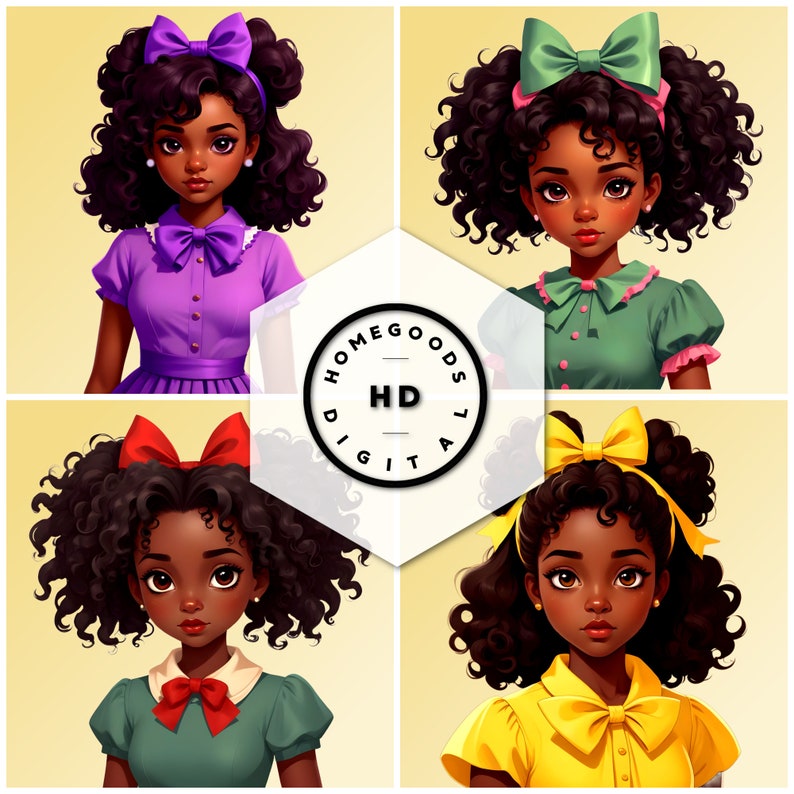 25 Cute Little Black Girl Clipart Bundle PNG Afro Instant Digital ...