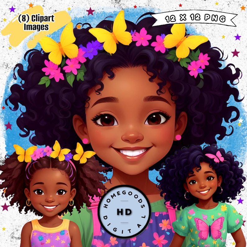 12 Cute Little Black Girl Clipart Bundle PNG Afro Instant Digital ...