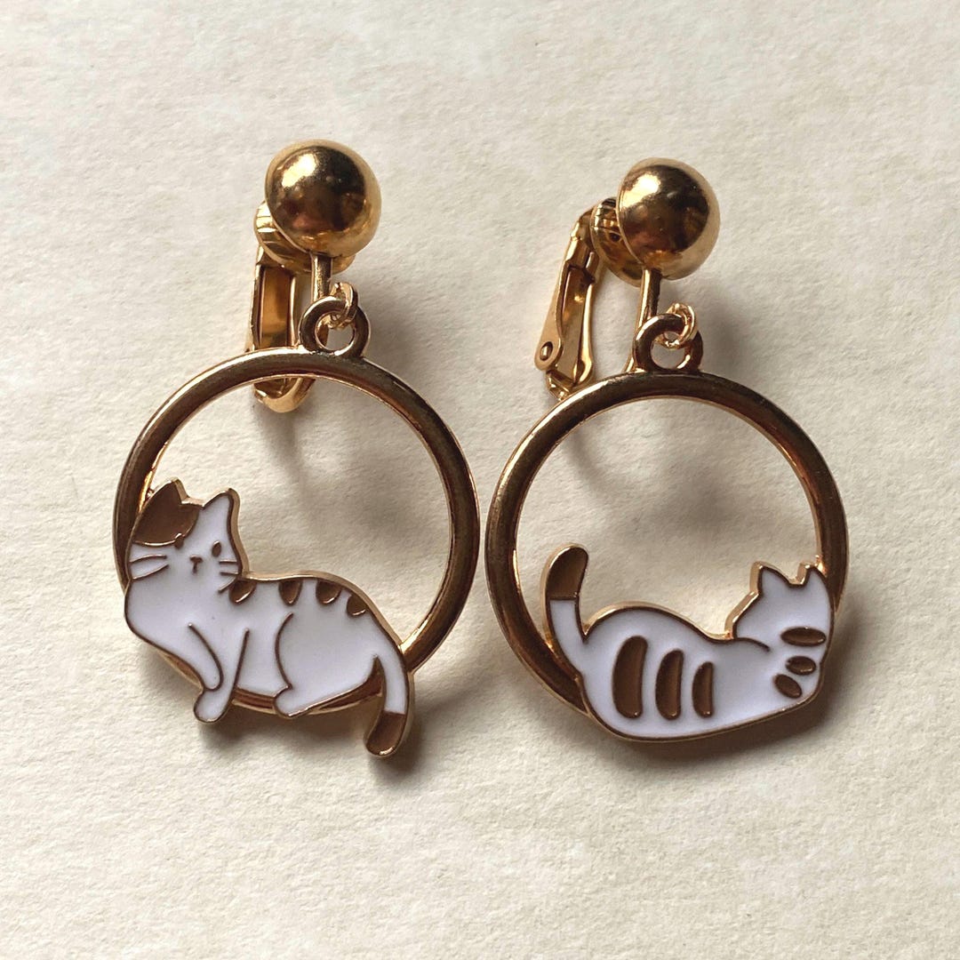 Dangling Asymmetrical Cat Clip on Earrings - Etsy