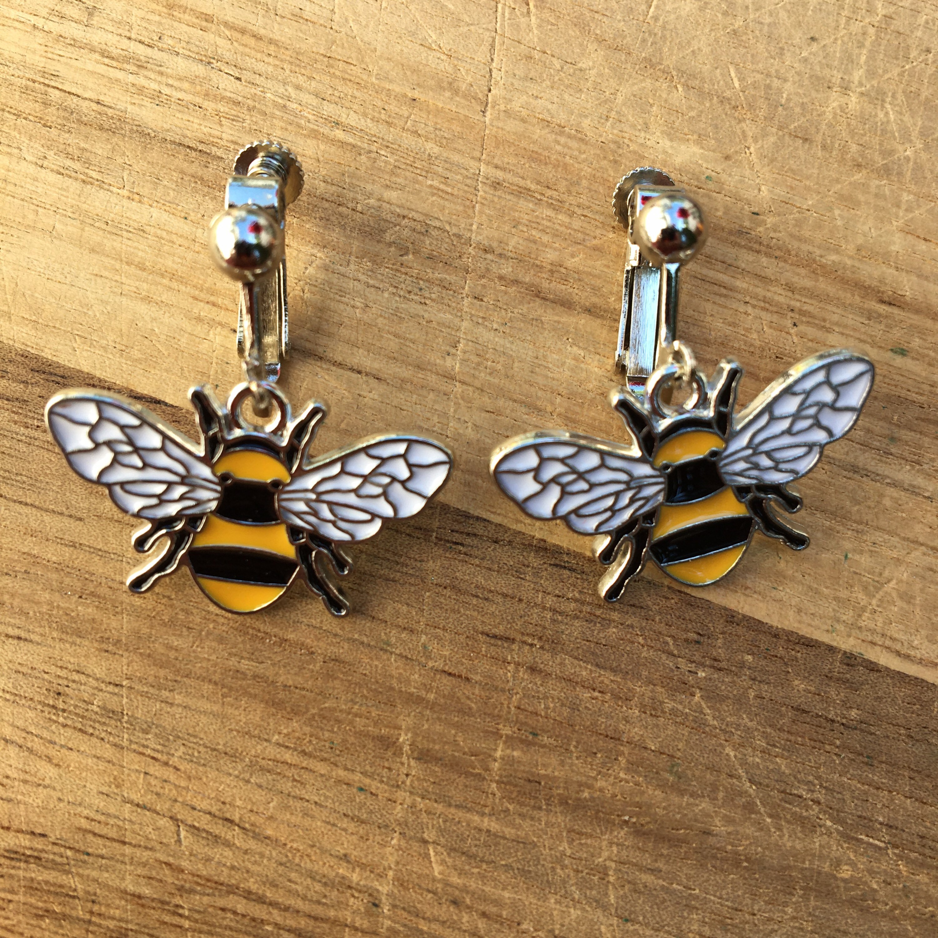 Enamel Bumblebee Clip on Earrings screw Back Screw On. | Etsy