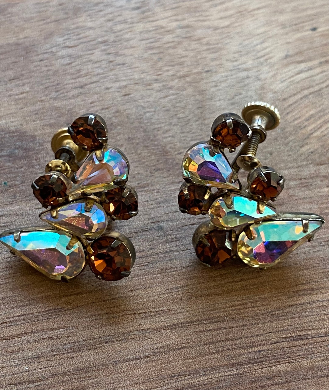 Vintage Jay Flex Sterling Brown and Iridescent Rhinestone Clip - Etsy