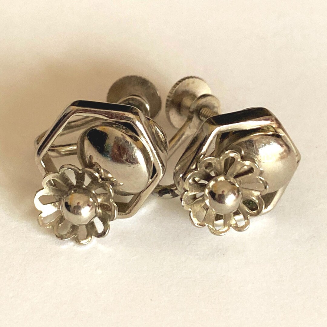 Vintage Signed Alice Silver Clip on Earrings With Tiny Flower (no ...
