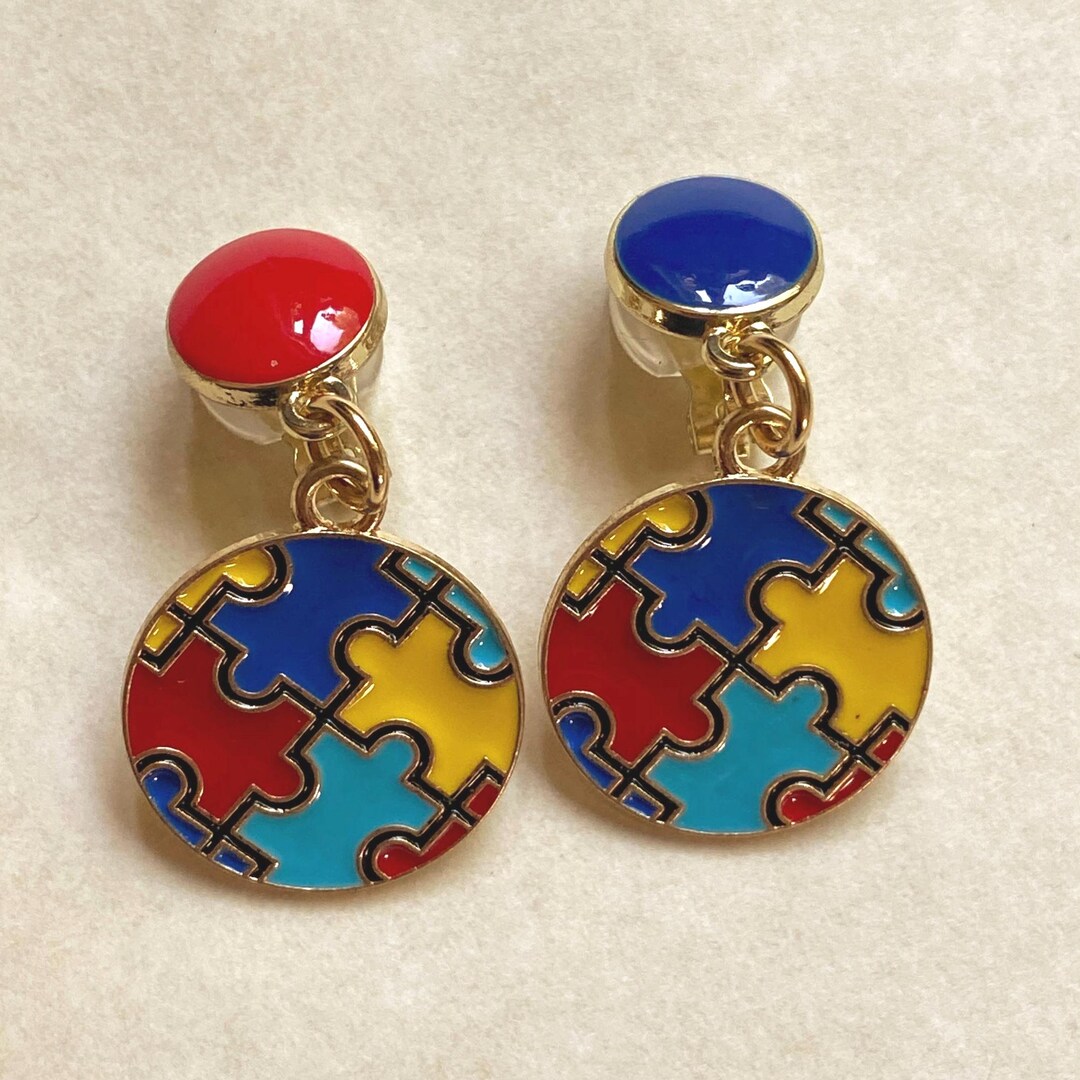Dangling Clip on Puzzle Piece Earrings - Etsy