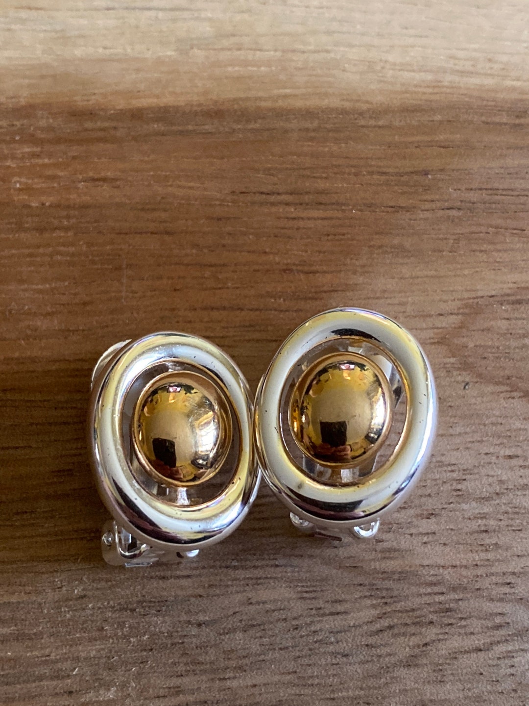 Vintage JNY Clip on Simple Gold and Silver Button Clip on Earrings - Etsy