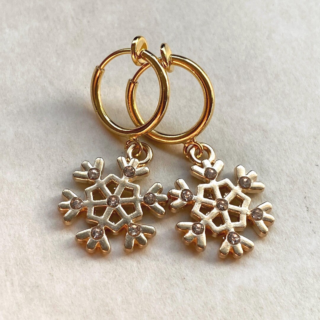 Small Sparkling Snowflake Pendant Clip on Earrings With Rhinestone ...