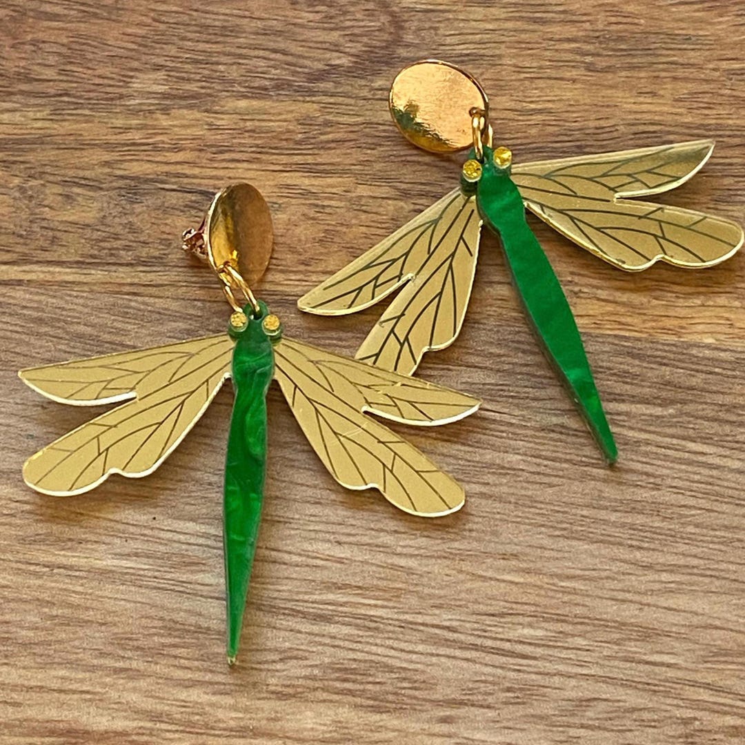 Giant Dangling Dragonfly Glittery Clip on Earrings screw Onscrewback - Etsy