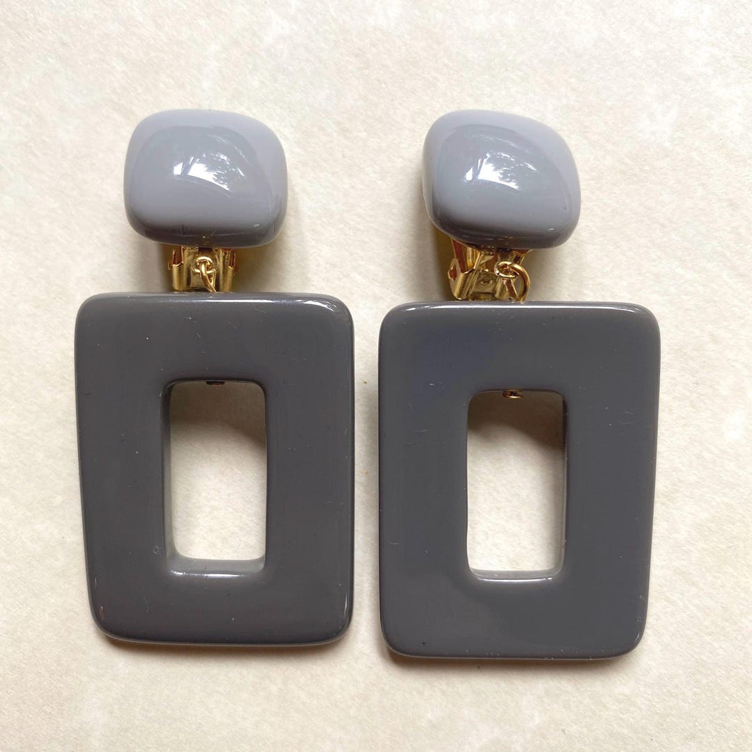 Simple Rectangular Clip on Grey or Olive Earrings - Etsy