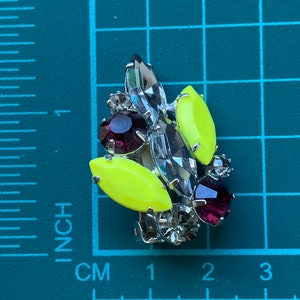 Vintage Red and Neon Yellow Rhinestone Vintage Clip on Earrings - Etsy