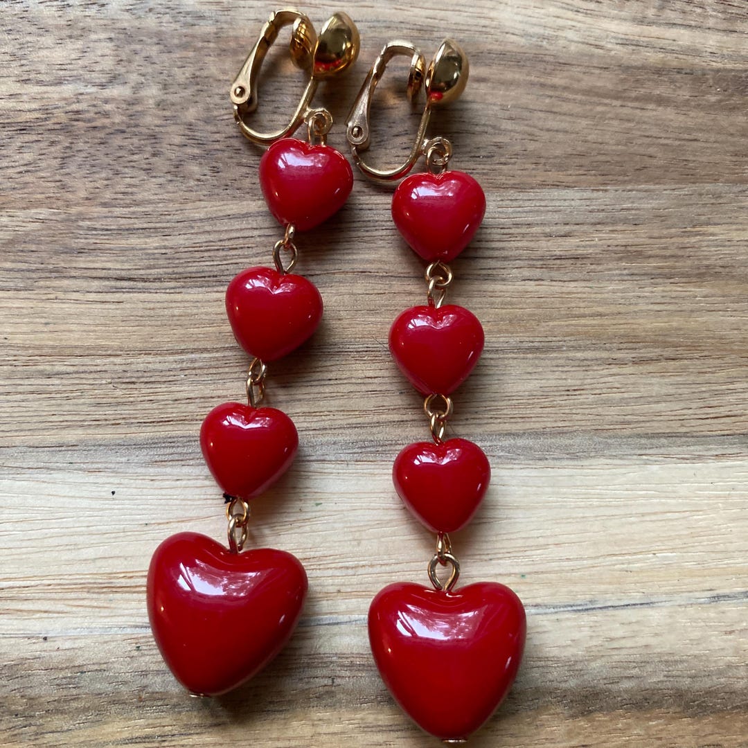 Dangling Clip on Heart Earrings, Valentines Earrings, Love Ear Clips - Etsy
