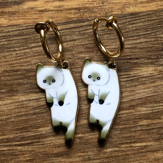 Adorable Clip on Dangling Kitten Spring Hoop Earrings Kitten Pendants on Retractable Hoops for Unpierced Ears Etsy Australia