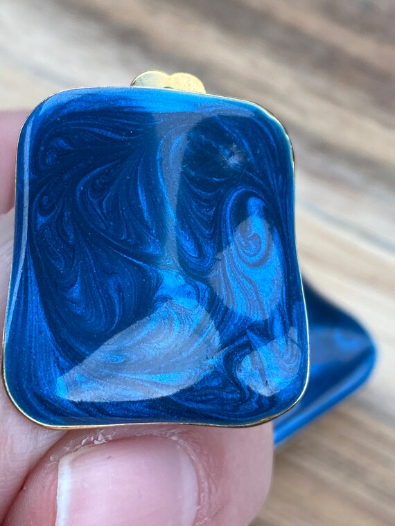 Vintage deep blue enamel rectangular clip on earrings - Gem