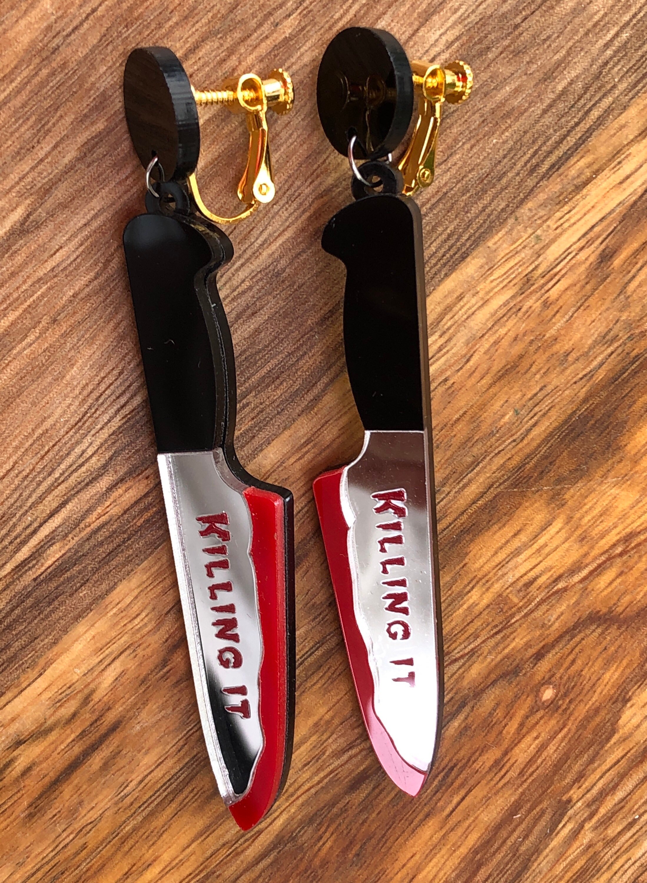 Giant Bloody Knife Dangling Clip on Earrings hinged Screw on - Etsy