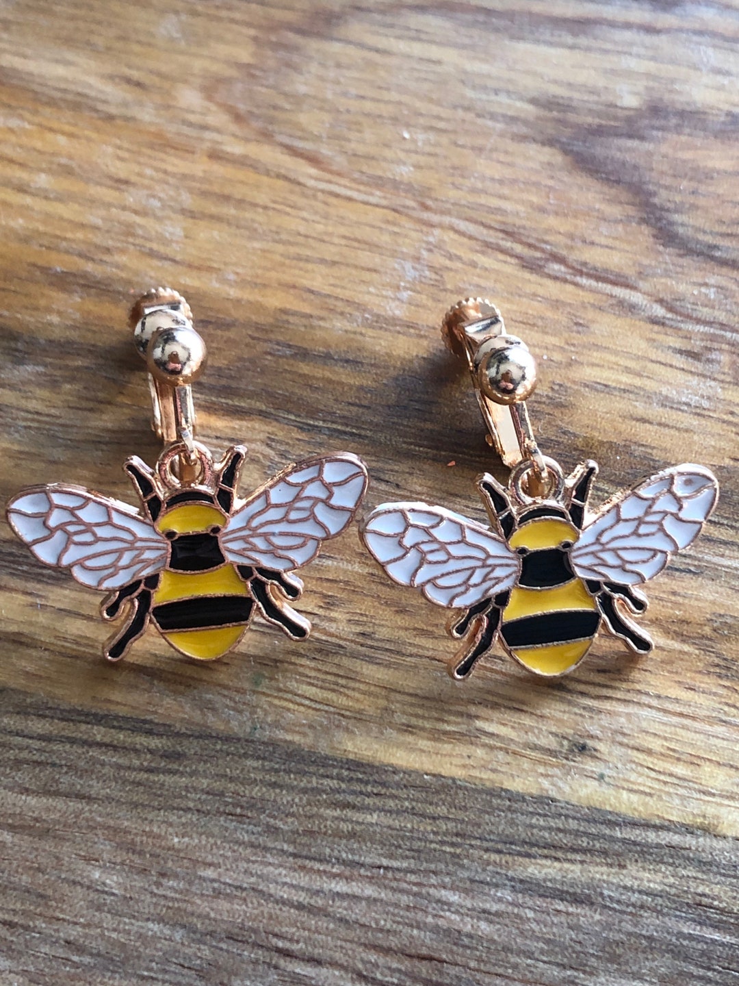 Enamel Bumblebee Clip on Earrings screw Back Screw On. - Etsy