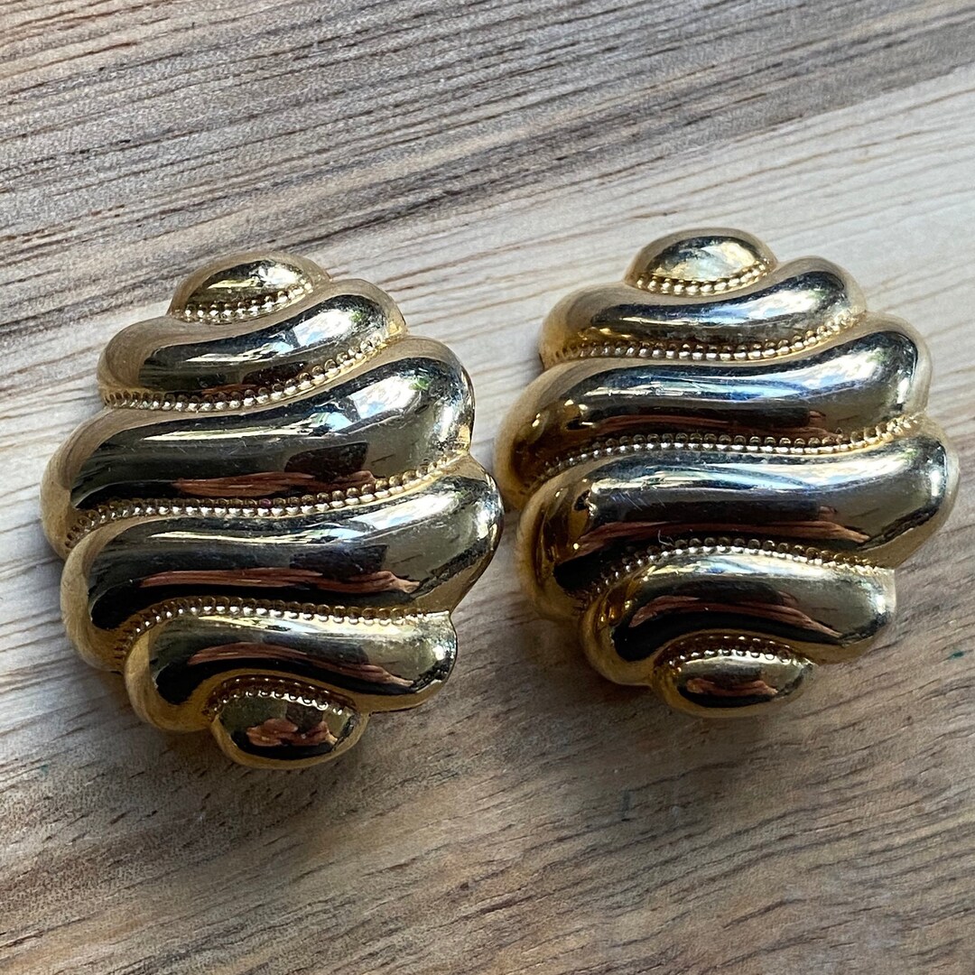 Vintage Gold Coloured Button Clip on Earrings - Etsy