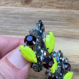 Vintage Red and Neon Yellow Rhinestone Vintage Clip on Earrings - Etsy