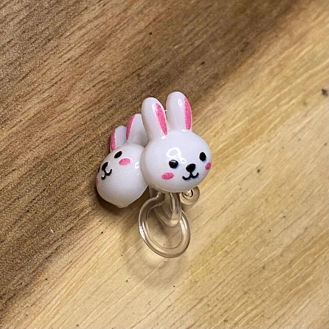 Tiniest Little Bunny Rabbit Invisible Clip on Earrings, White Rabbit ...