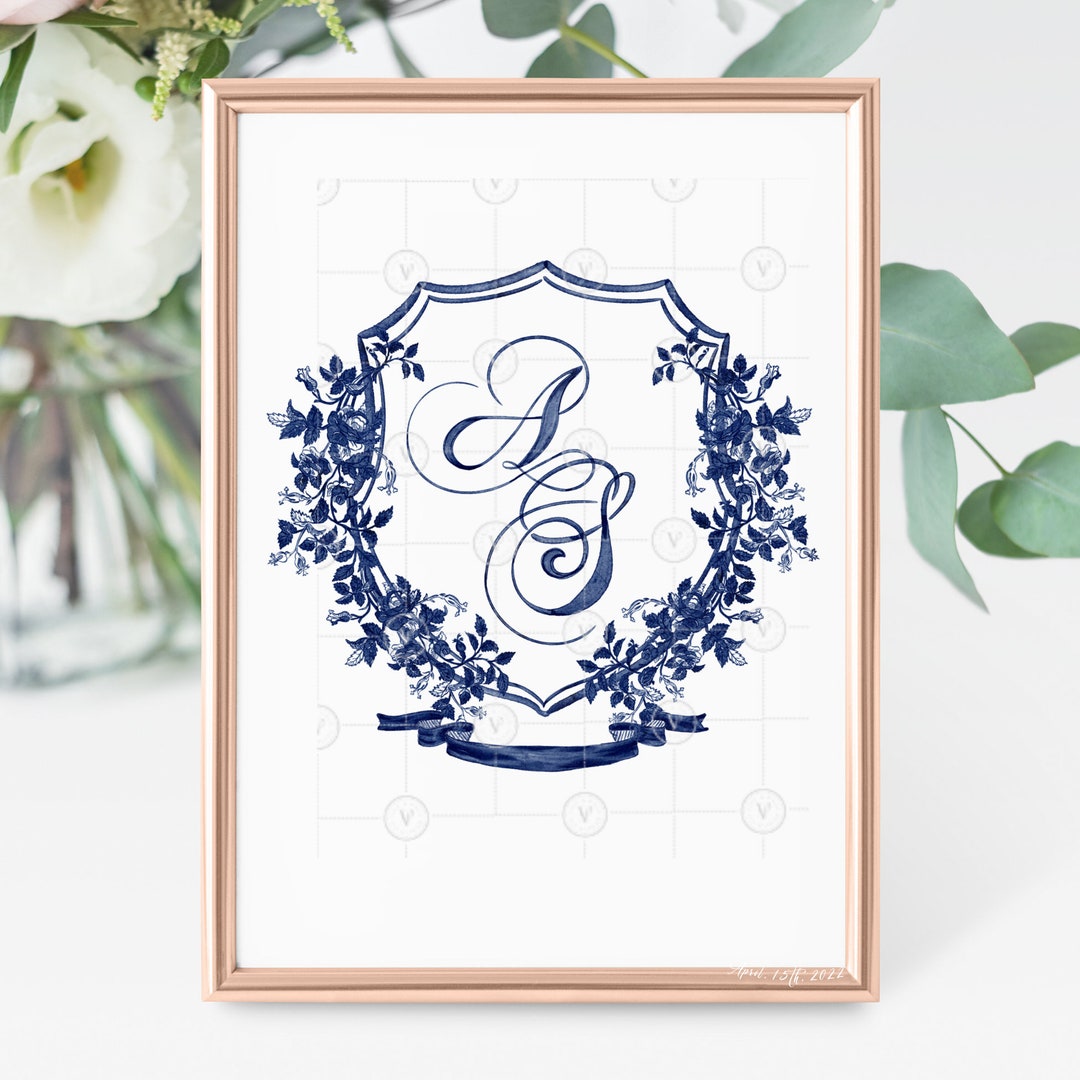 Custom Wedding Crest, Personalized Watercolor Logo for Wedding ...