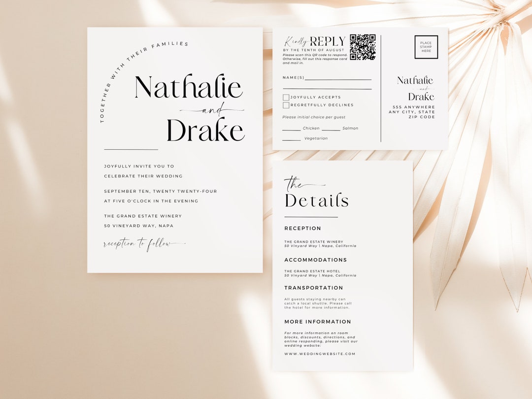 Minimal Wedding Invites With QR Code, Minimalist Wedding Invite Suite ...