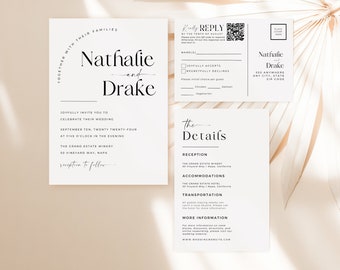 Minimal Wedding Invites With QR Code, Minimalist Wedding Invitation ...