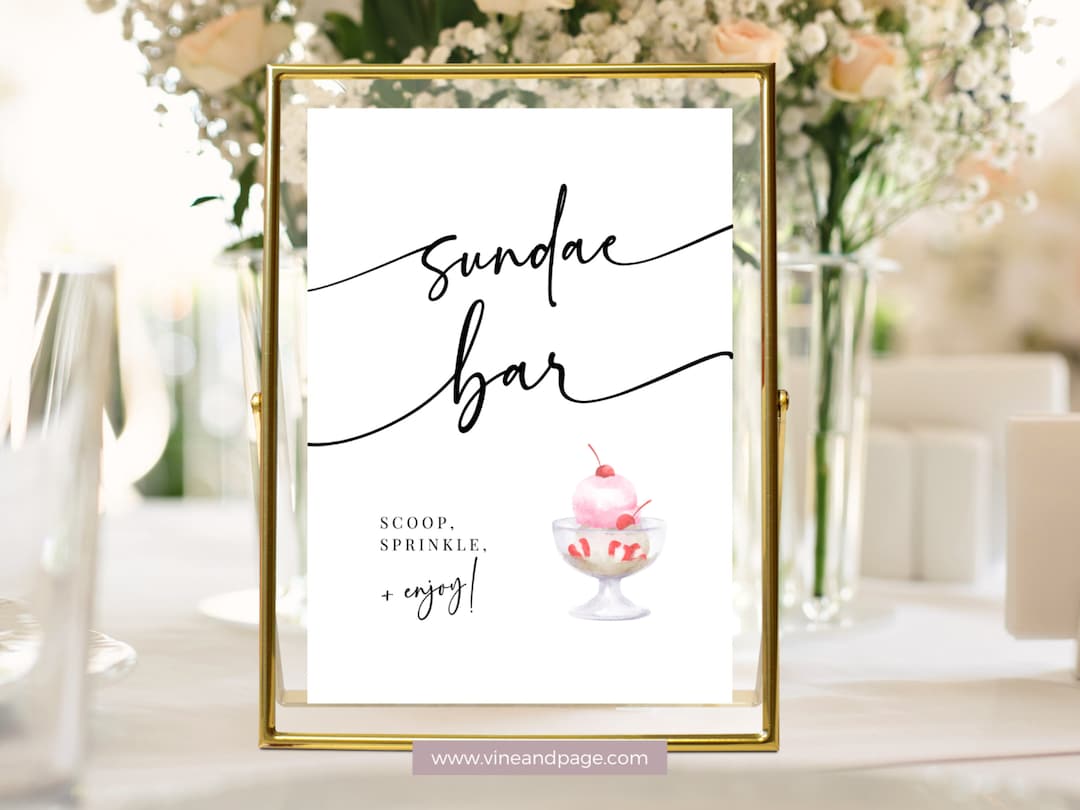 Sundae Bar Sign, Editable Bar Sign, Ice Cream Bar Sign, Wedding Sign ...