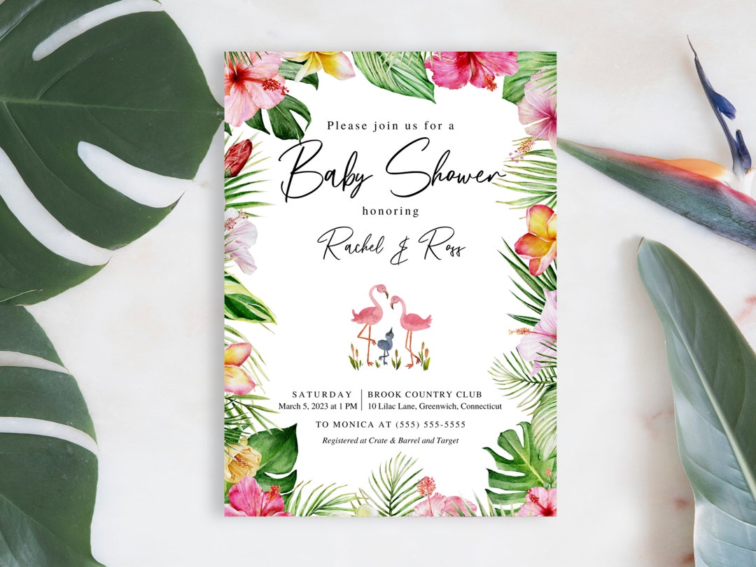 Tropical Flamingo Baby Shower Invitation, Hawaiian Bohemian Invitation ...