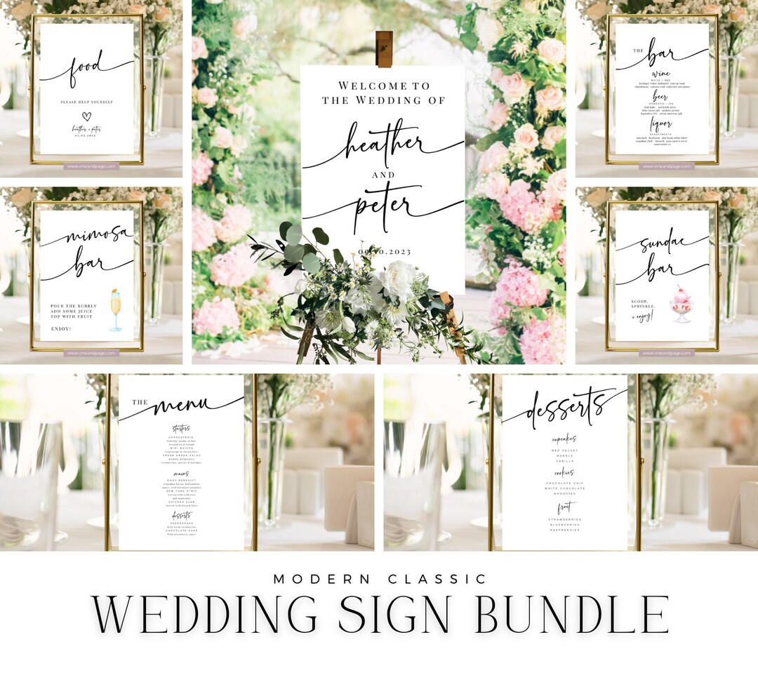 45 Wedding Sign Bundle, Bridal Shower, Editable Template Sign Bundle ...
