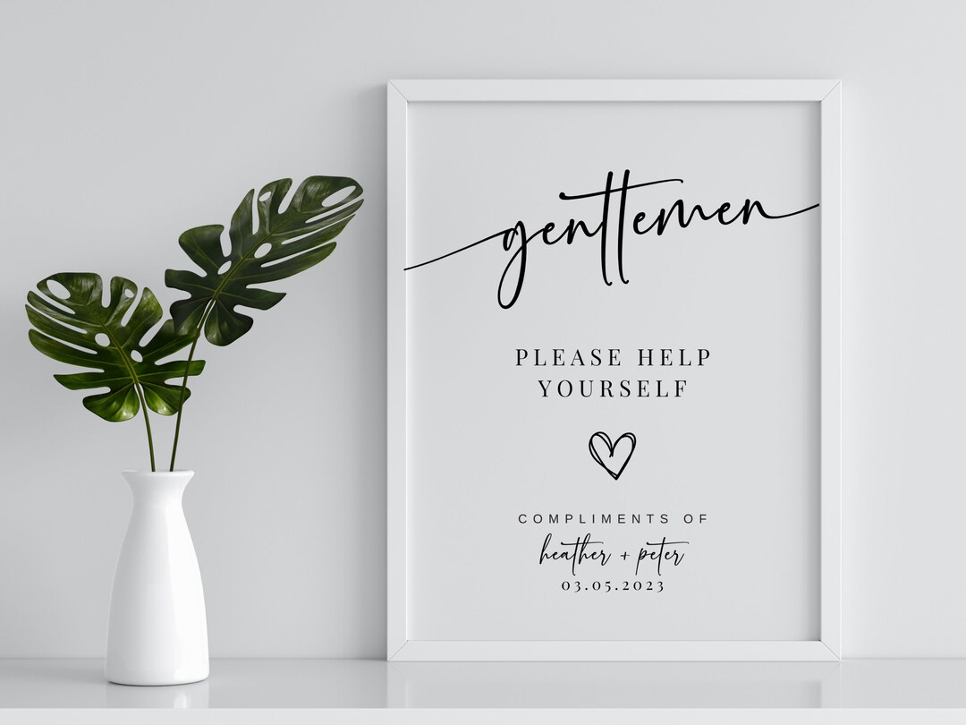 Wedding Restroom Sign, Men's Room Sign, Gentlemen, Take One Sign ...