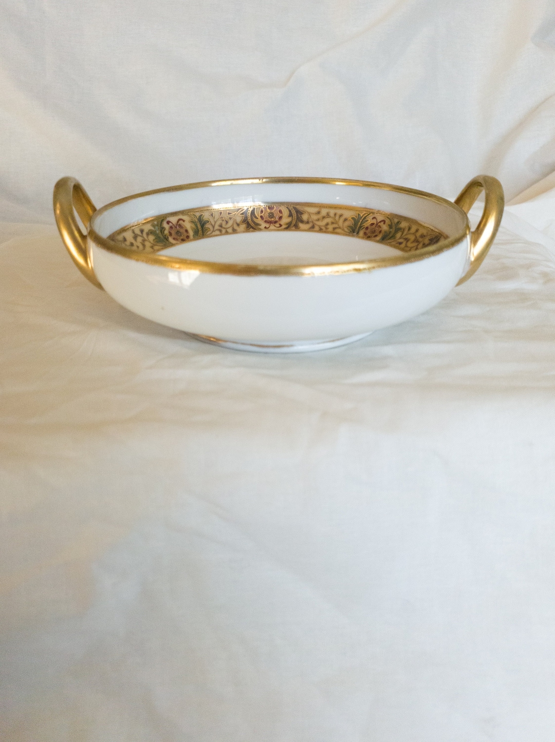 C 1911 RC Nippon Hand-painted Beautiful Floral Motif Gold Fingerloop ...
