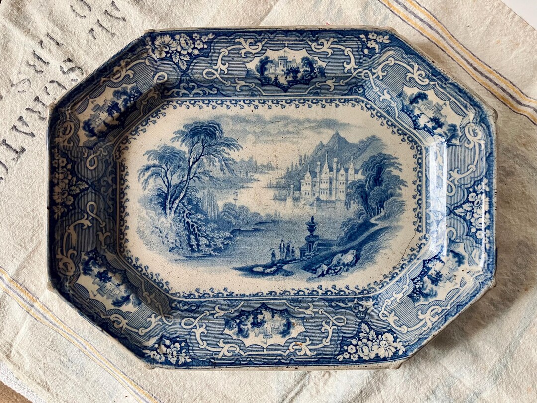 Ca.1850 RB Robert Beswick Antique venture Blue Transferware English ...