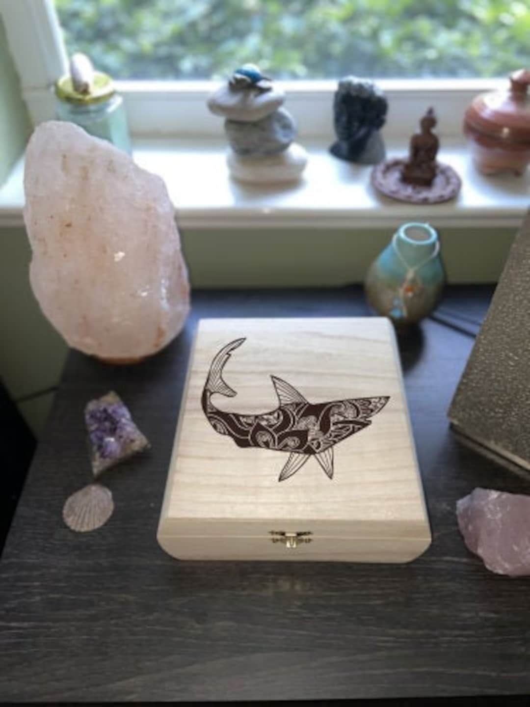 Shark Engraved Wooden Chest - Beautiful Crystal Chest - Personalized ...