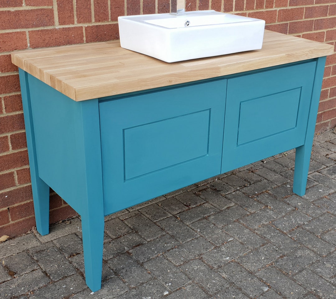 The Liverpool Vintage Handmade Vanity Unit With Oak Top - Etsy UK