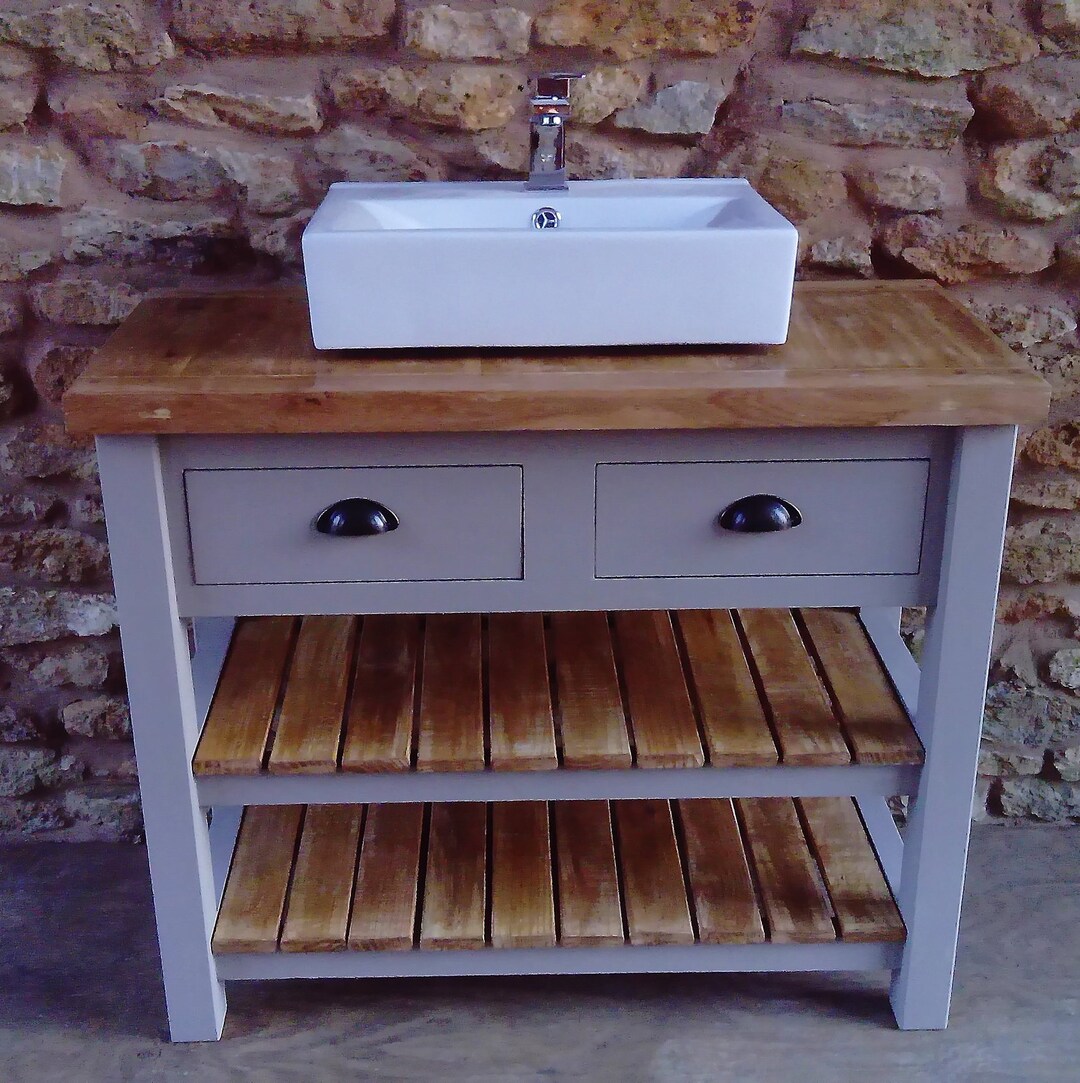 The Brighton Handmade Vanity Unit With Oak Top - Etsy UK