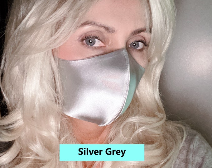 Silver Gray Mask, Formal Face Mask, Satin Face Mask, Wedding Mask ...