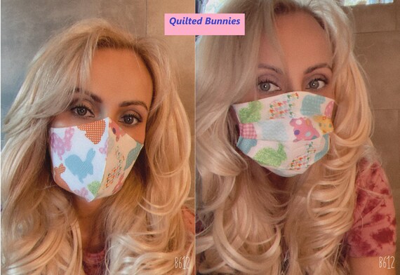 Quilted Bunnies Mask Easter Face Mask Spring Face Mask | Etsy