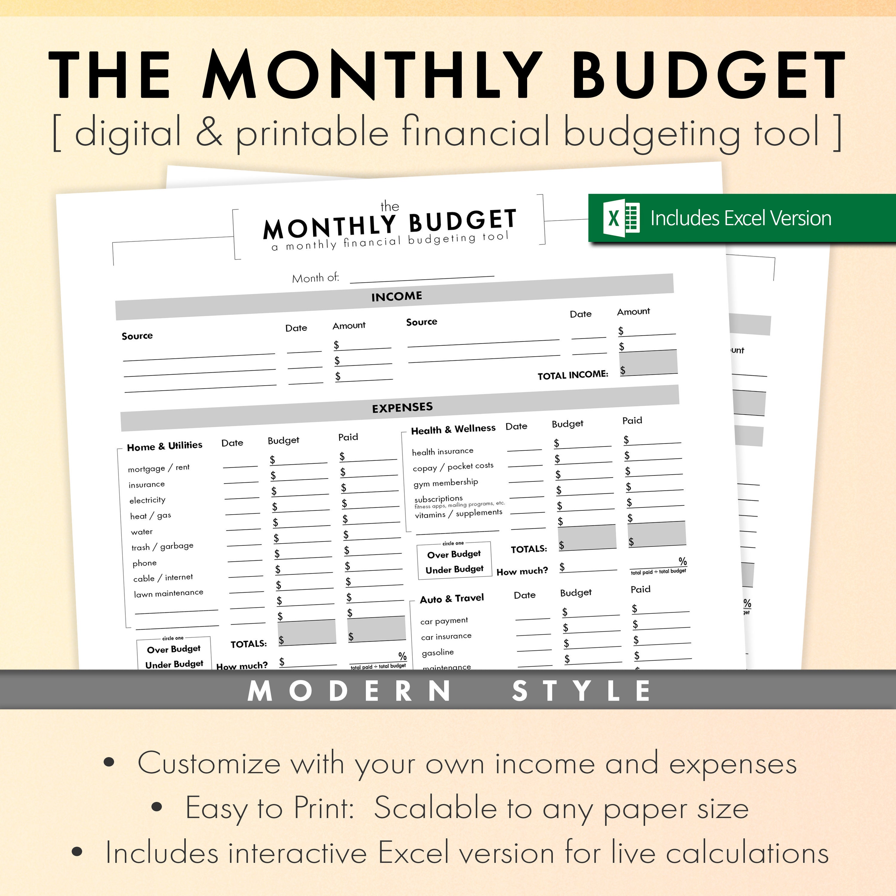 Monthly budget financial planner expenses & income budget | Etsy