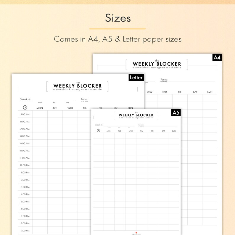 Weekly Schedule, Planner, Organizer, Agenda, Pages, Time Block, Block ...