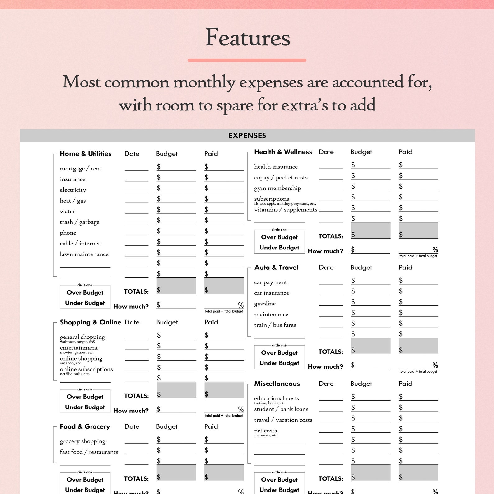 Monthly Budget Financial Planner, Expenses & Income, Budget Tracker ...